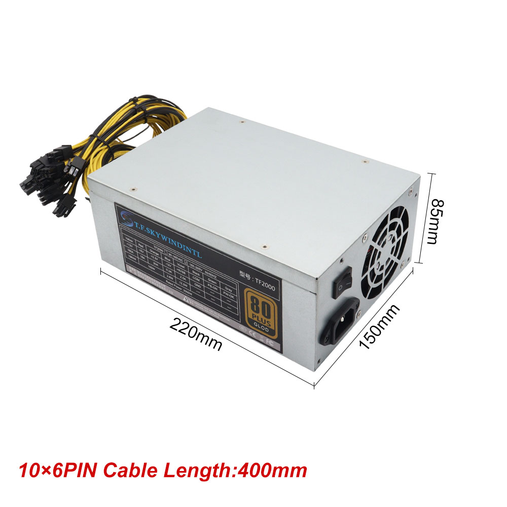 China T.F.SKYWINDINTL 2000W PSU ETH Mining Rig Power Source GPU PSU with 10*PCI 6Pin 110v 220v ...